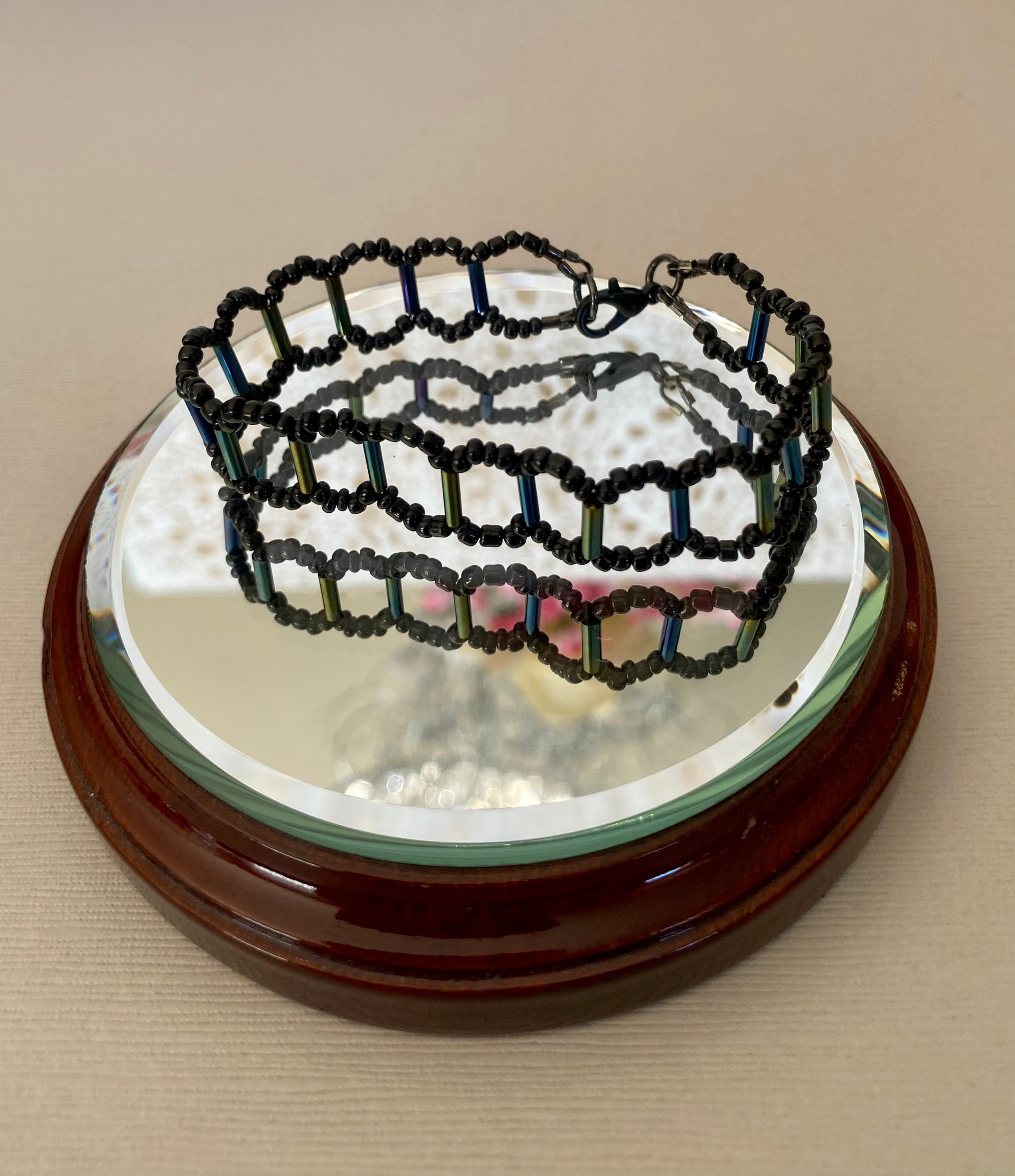 Iridescent Black Glass Bugle Beads and Black Glass Seed Beads. Lobster ...