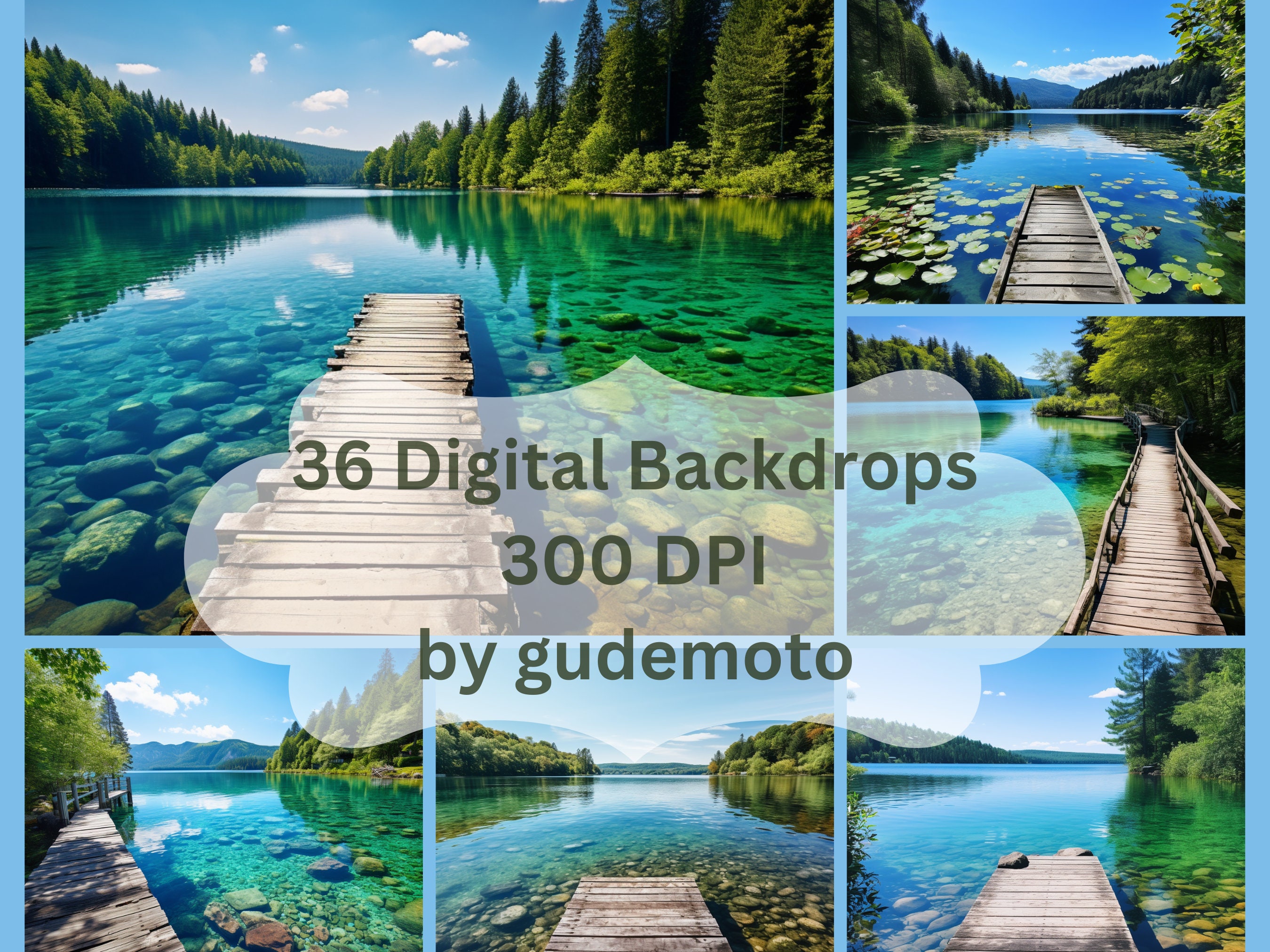 Lake Backgrounds Mega Bundle | Photography Backdrops | Clear Lake With ...