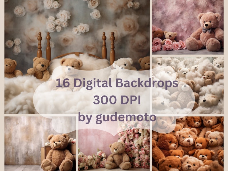 16 Digital Backgrounds, Teddy Bear Digital Backdrops, Newborn Backdrops ...