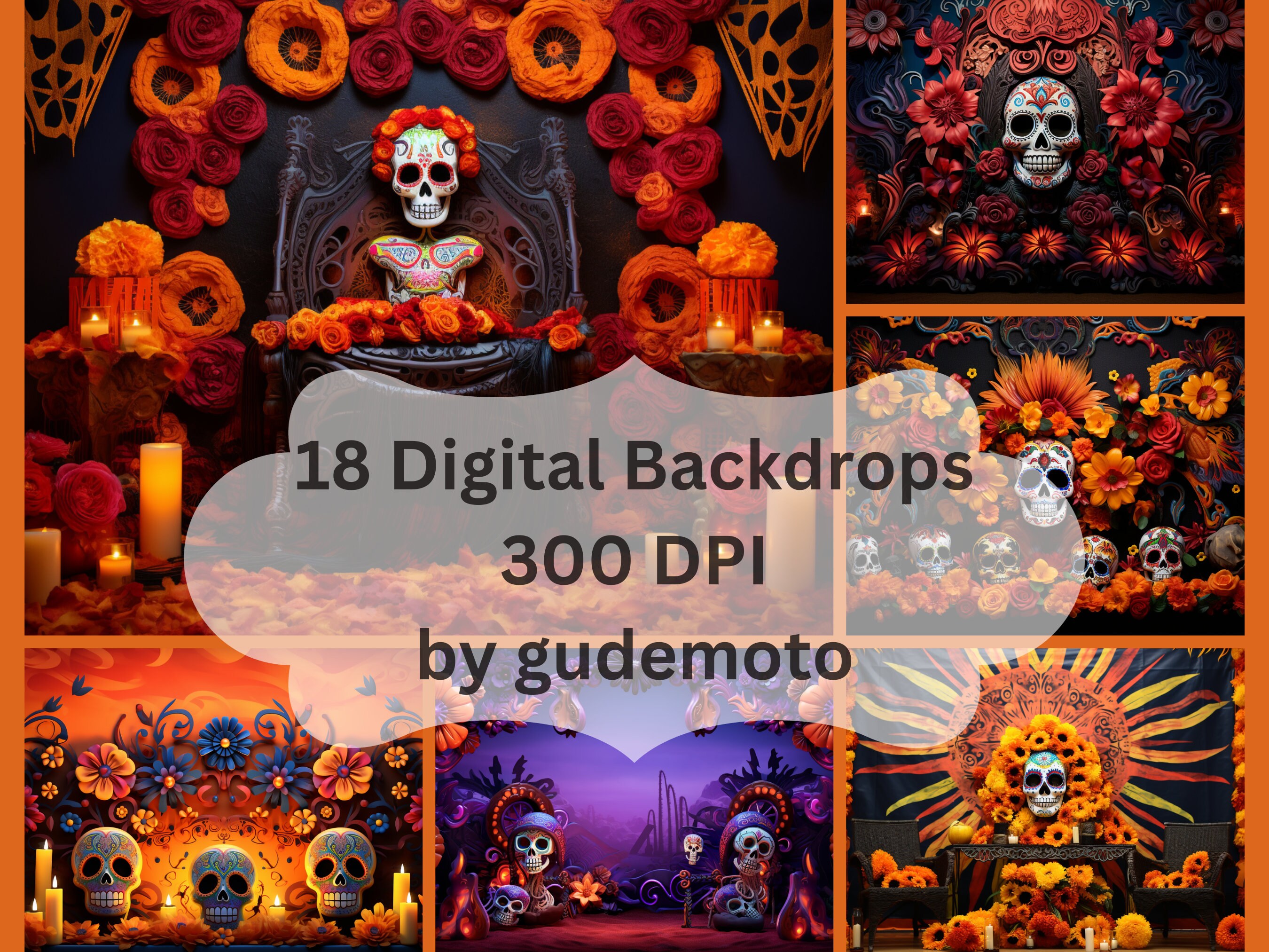 Dia De Los Muertos Digital Backgrounds Day of the Dead Digital ...