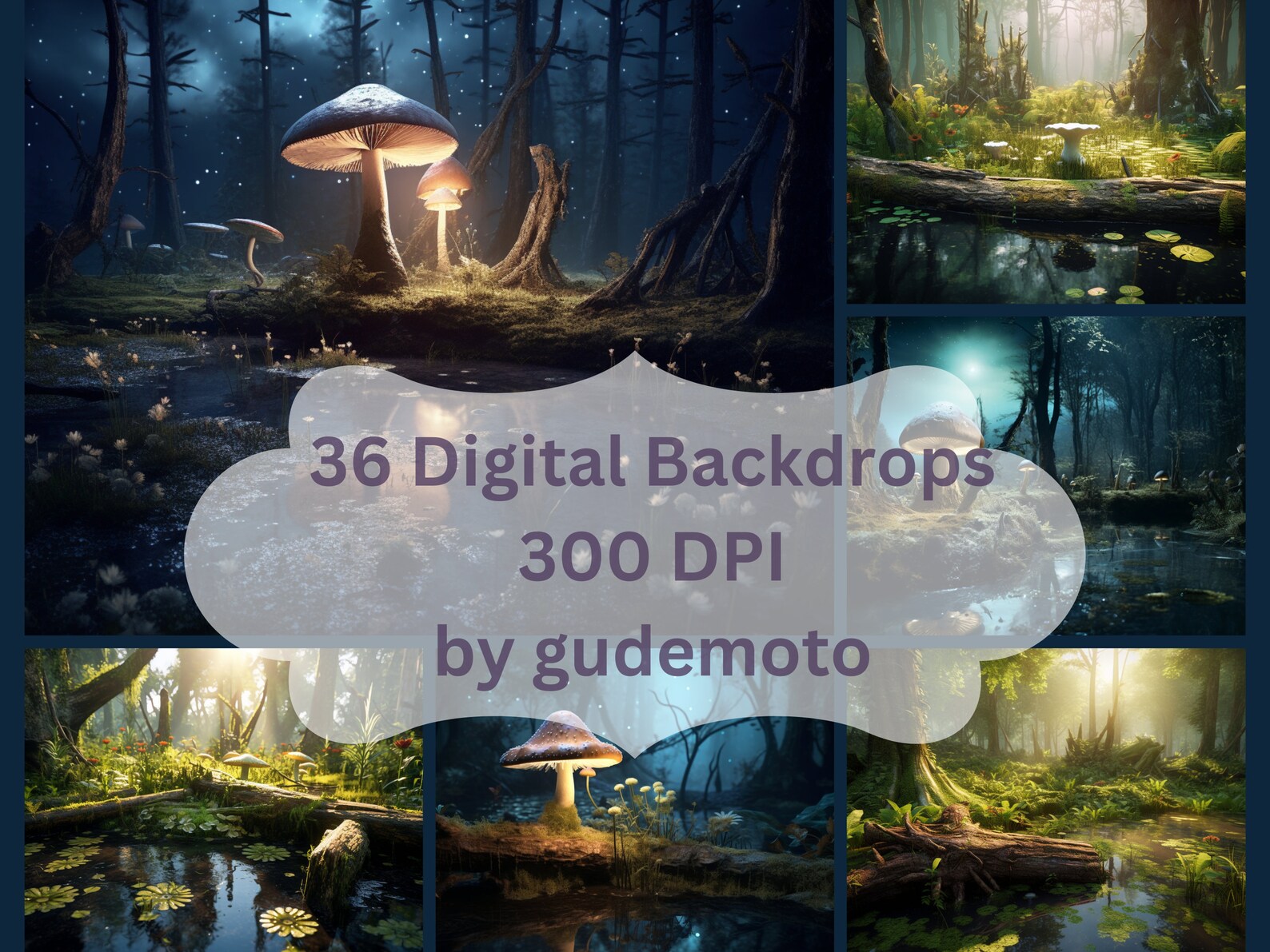 Mega Bundle of Digital Swamp Backgrounds | Swamp Backdrops | Night ...