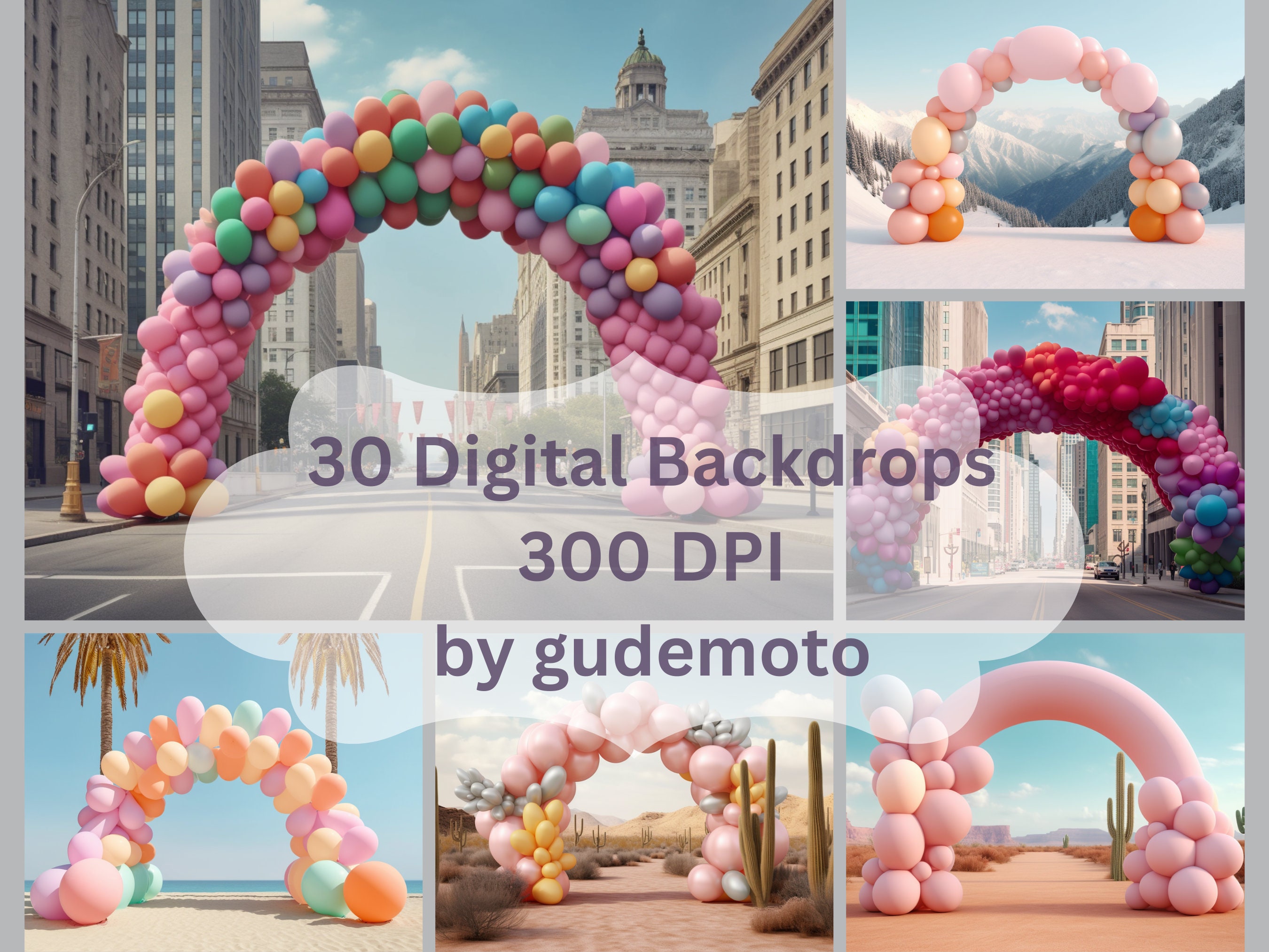 30 X Digital Backdrops, Balloon Arch Backdrops, Balloon Digital ...