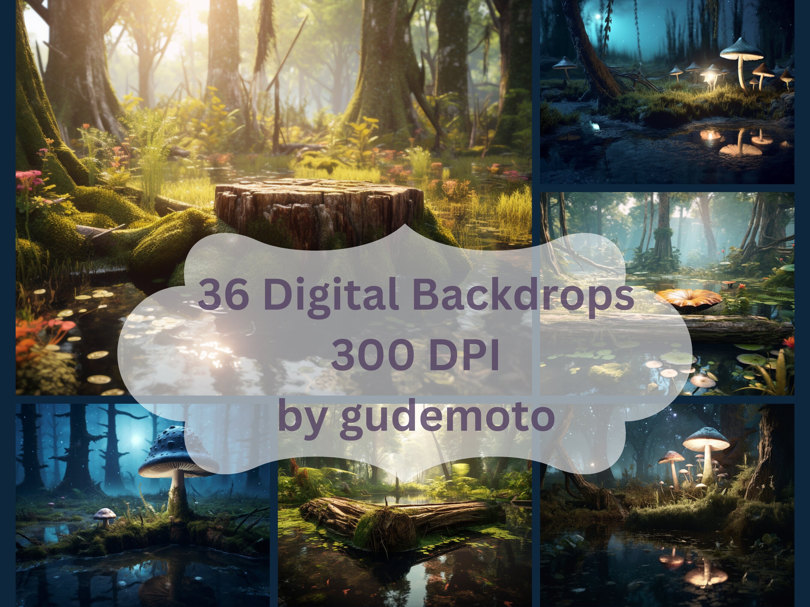 Mega Bundle of Digital Swamp Backgrounds | Swamp Backdrops | Night ...