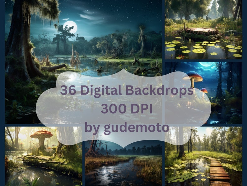 Mega Bundle of Digital Swamp Backgrounds | Swamp Backdrops | Night ...