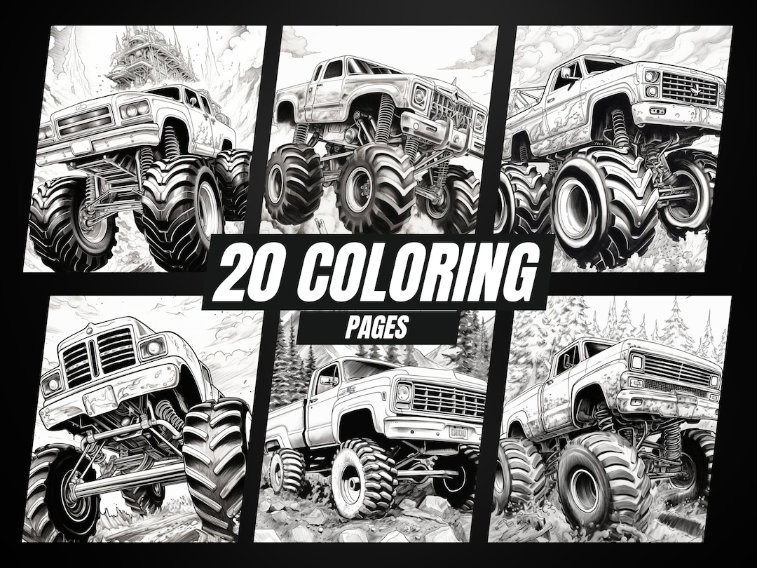 Monster Truck Coloring Book Adults Kids 20 Monster Trucks Coloring ...