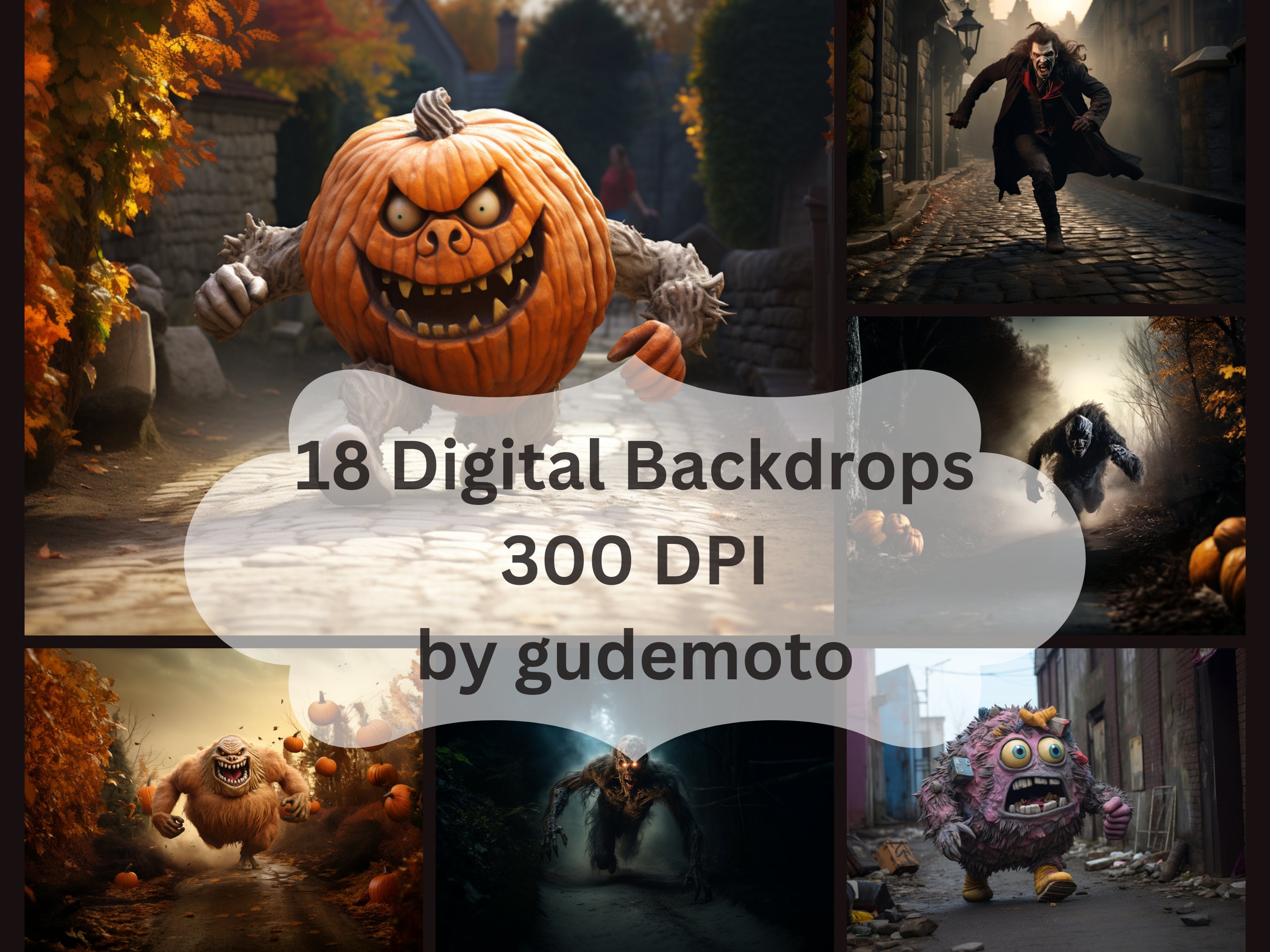 Halloween Monster Digital Backgrounds | Monster Chase Digital Backdrops ...