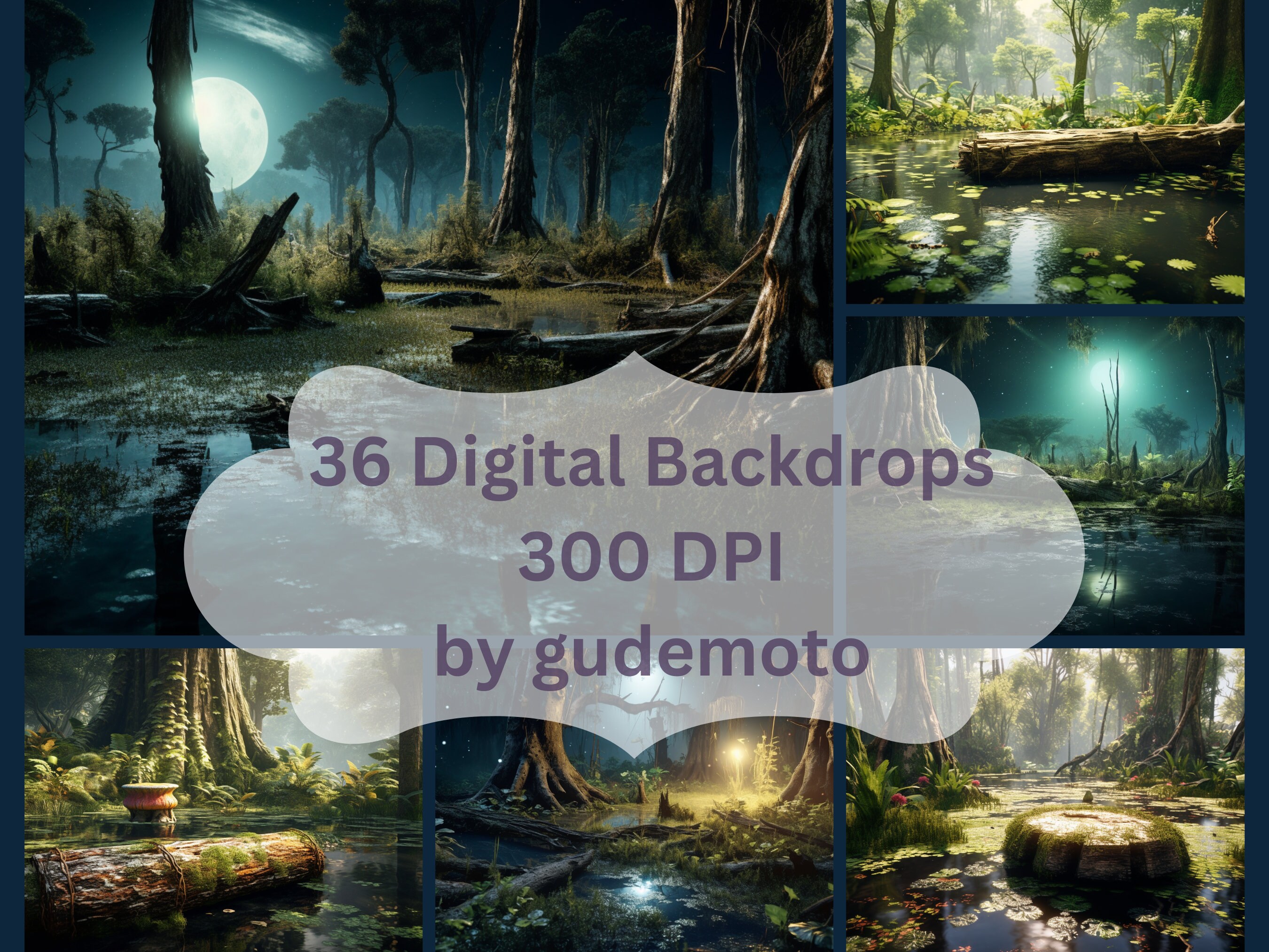 Mega Bundle of Digital Swamp Backgrounds | Swamp Backdrops | Night ...