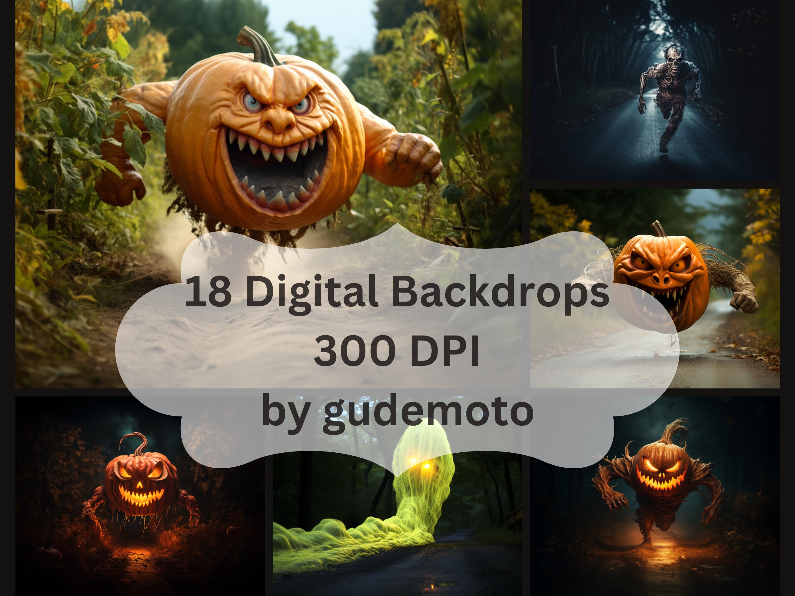 Pumpkin Monster Digital Backgrounds | Halloween Monsters Digital ...