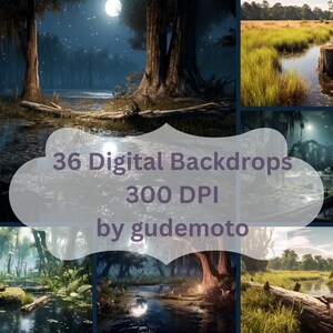 Mega Bundle of Digital Swamp Backgrounds | Swamp Backdrops | Night ...