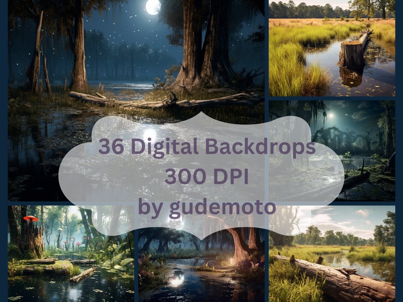 Mega Bundle of Digital Swamp Backgrounds | Swamp Backdrops | Night ...