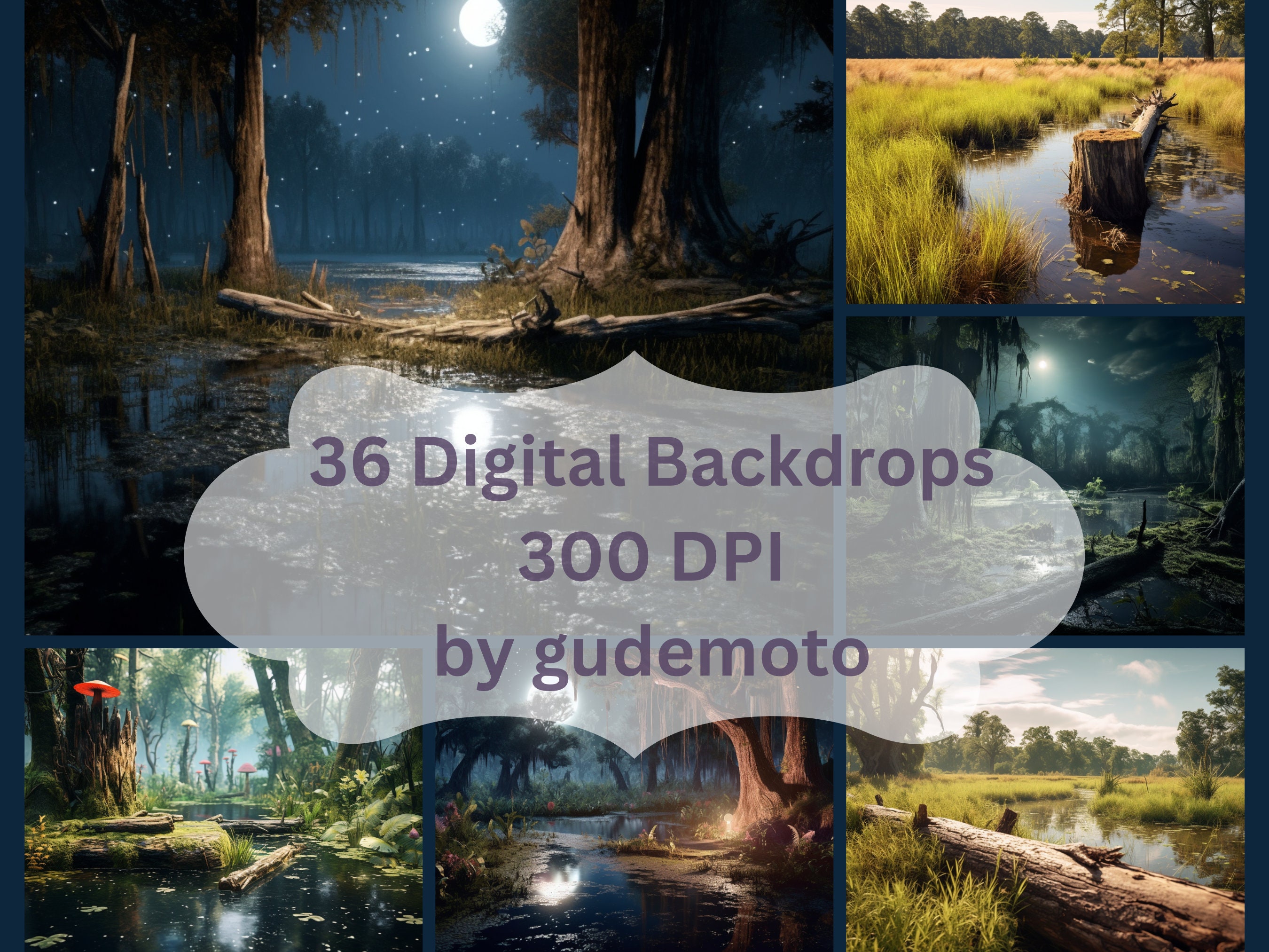 Mega Bundle of Digital Swamp Backgrounds | Swamp Backdrops | Night ...