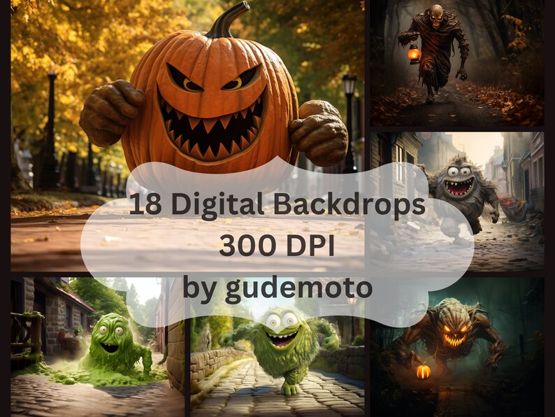 Halloween Monster Digital Backgrounds | Monster Chase Digital Backdrops ...