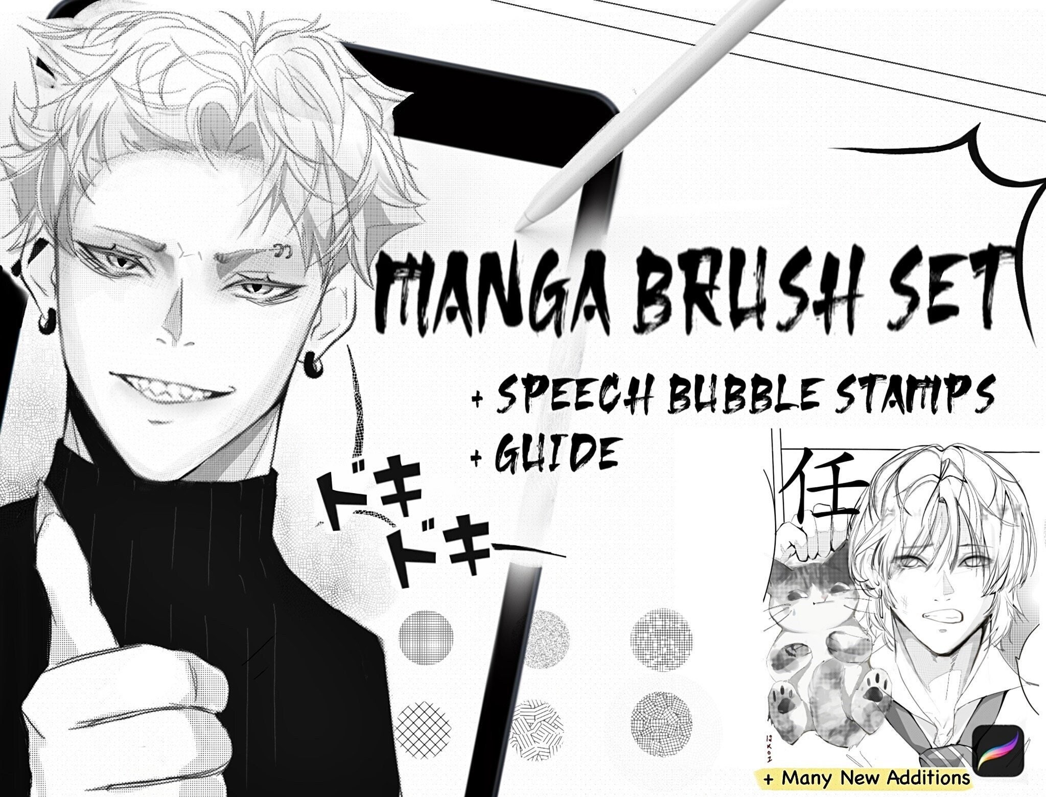 Procreate Anime Manga Brush Set With Speech Bubble Stamps, Halftone ...