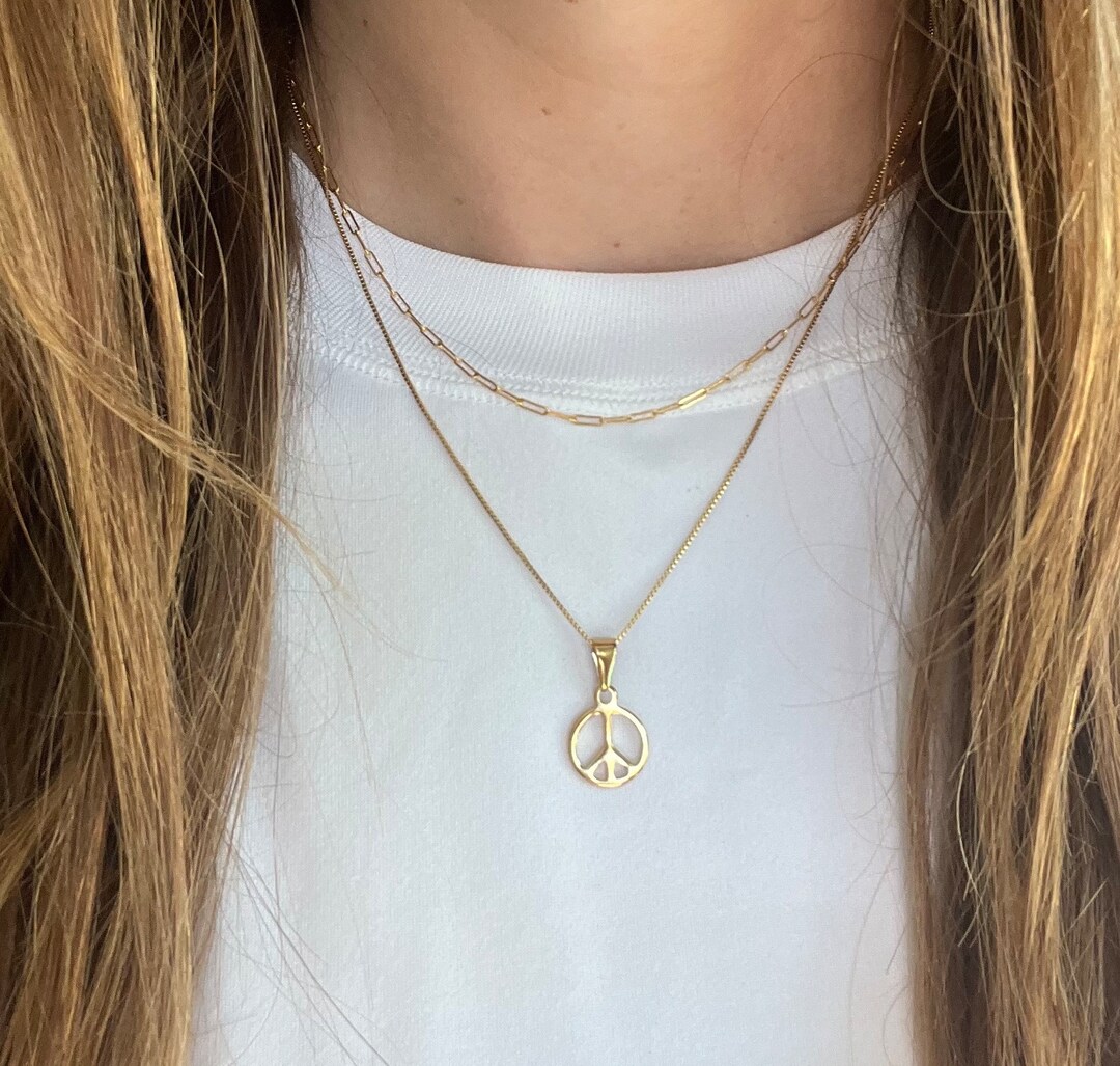 Peace Sign 14K Gold-filled Necklace / Long Gold Necklace / Happy Gold ...