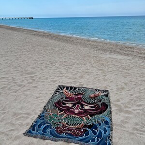 Oni Mask Blanket / 62 by 84 Inch / Boho Cotton Comfort for Queen Beds ...