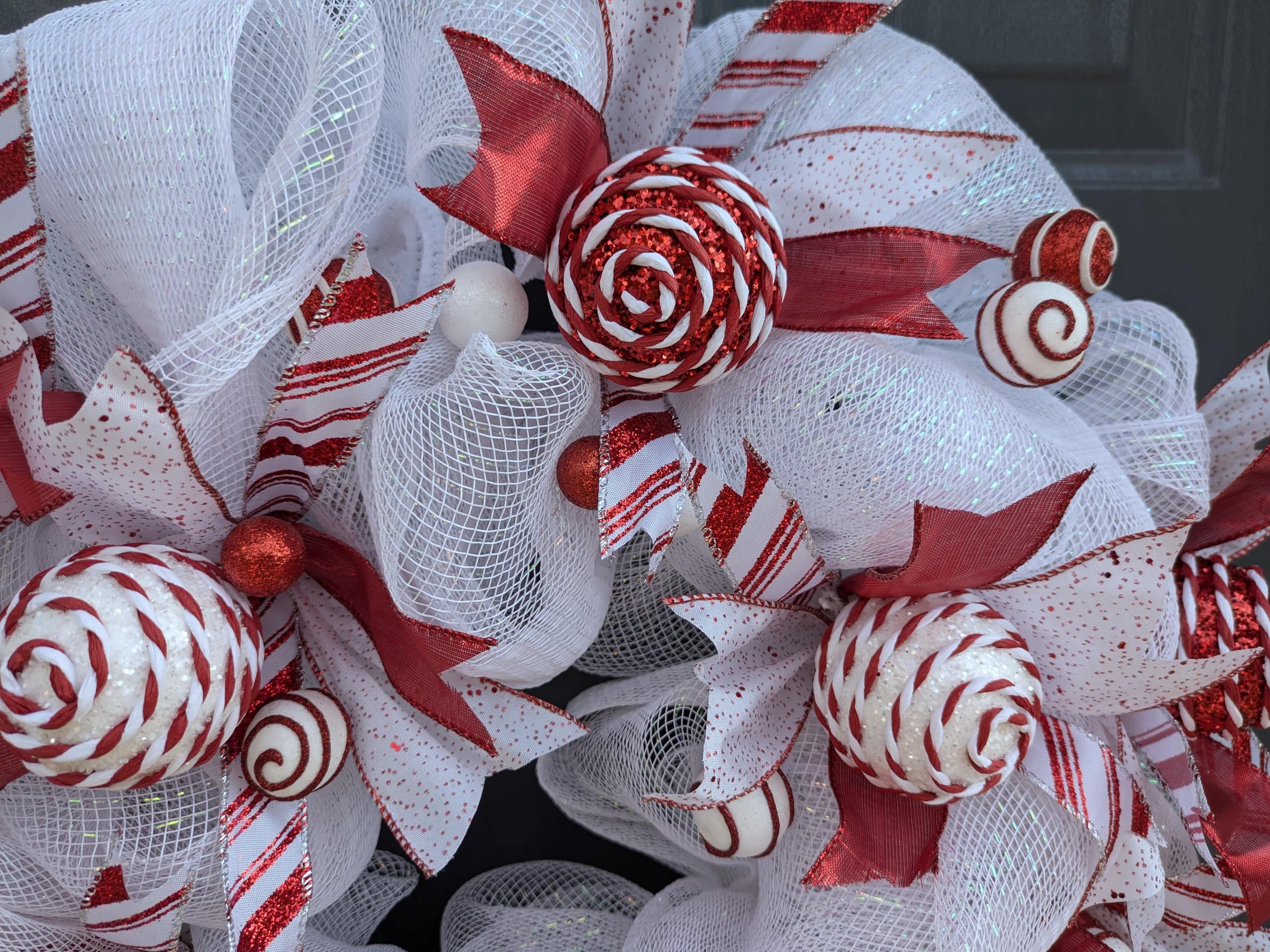 Christmas Peppermint Mesh Ribbon Wreath, Christmas Ornaments Wreath ...