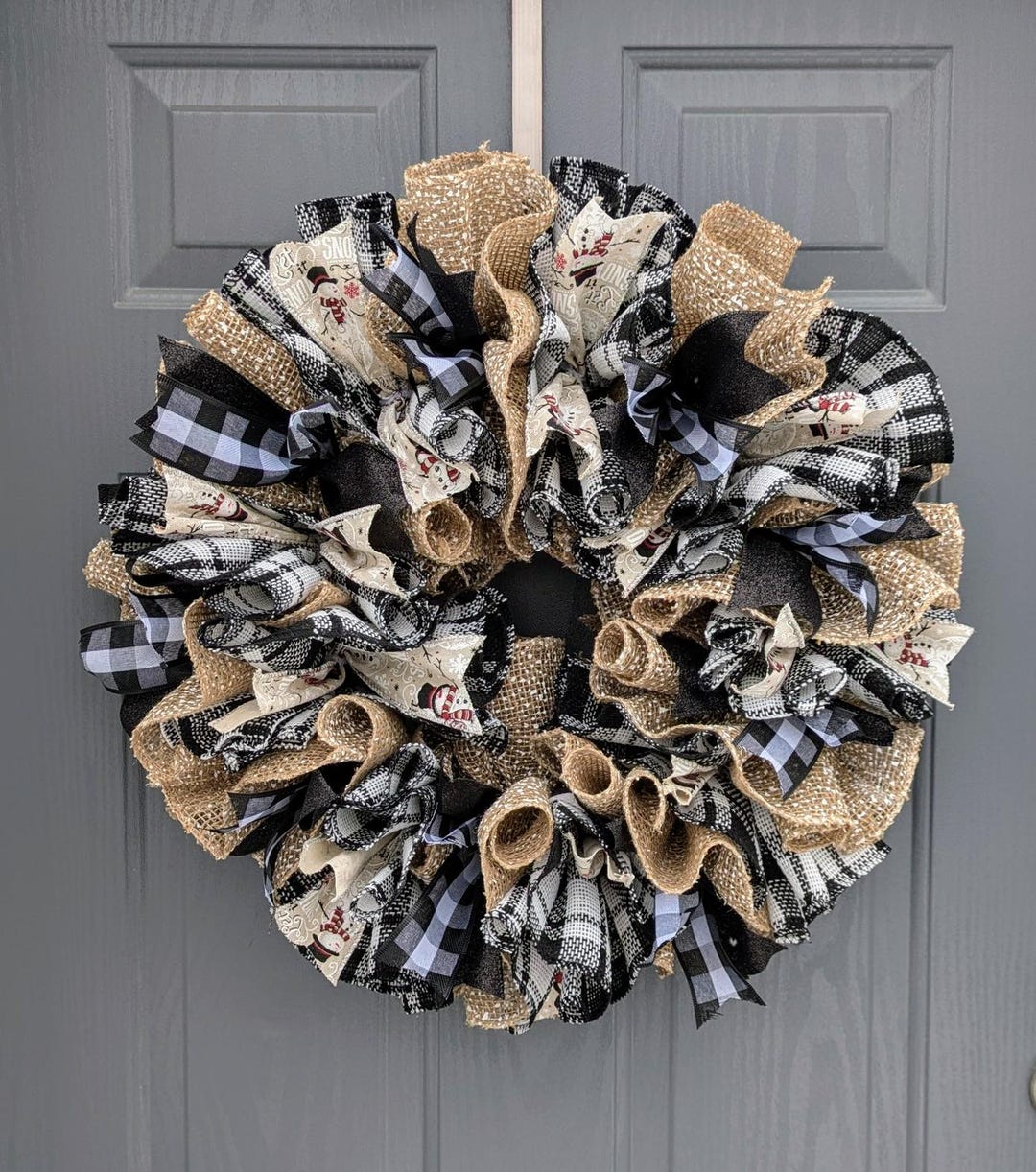 Buffalo Check Winter Wreath, Rustic Farmhouse, Buffalo Check Burlap ...