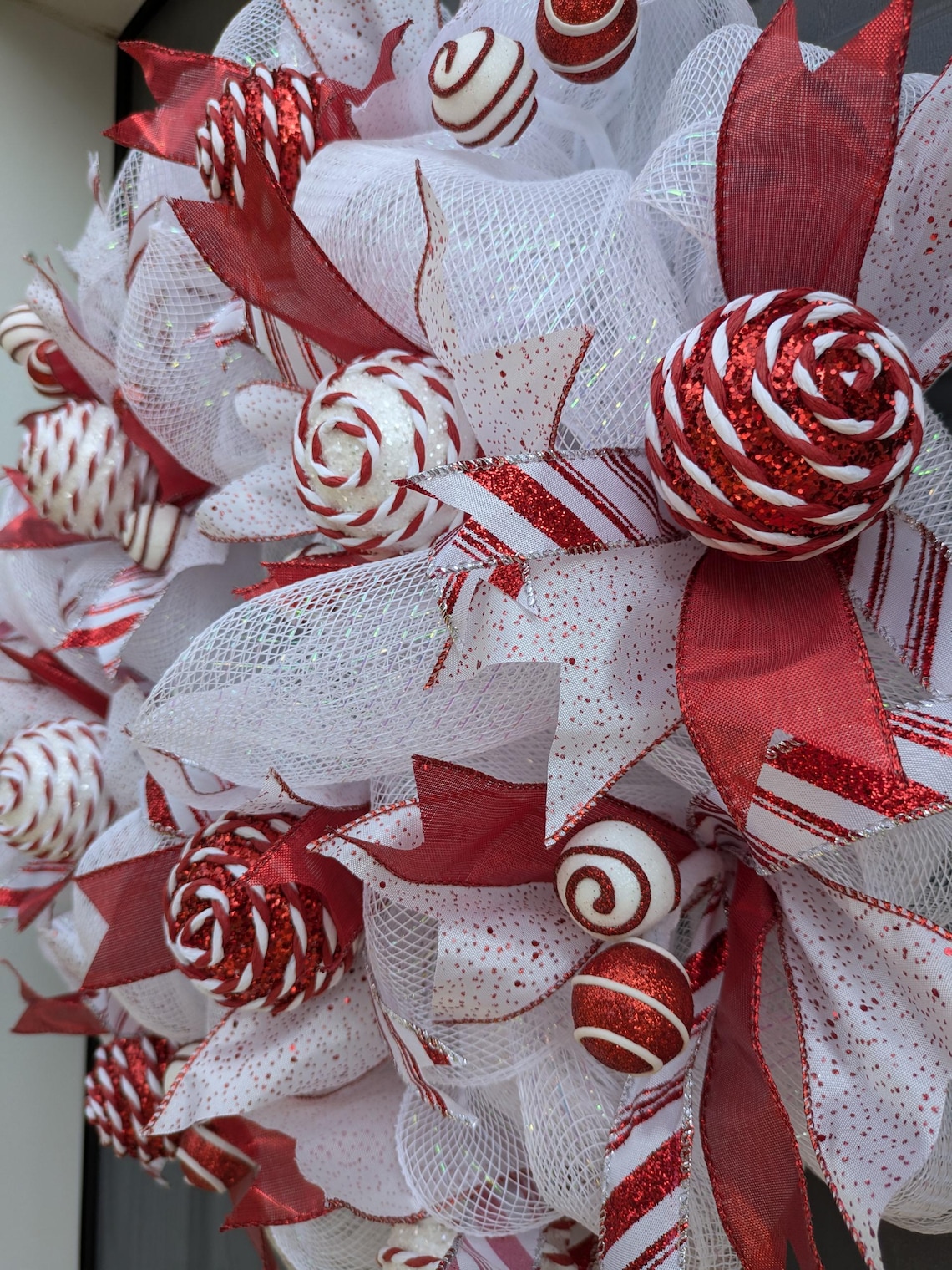 Christmas Peppermint Mesh Ribbon Wreath, Christmas Ornaments Wreath ...