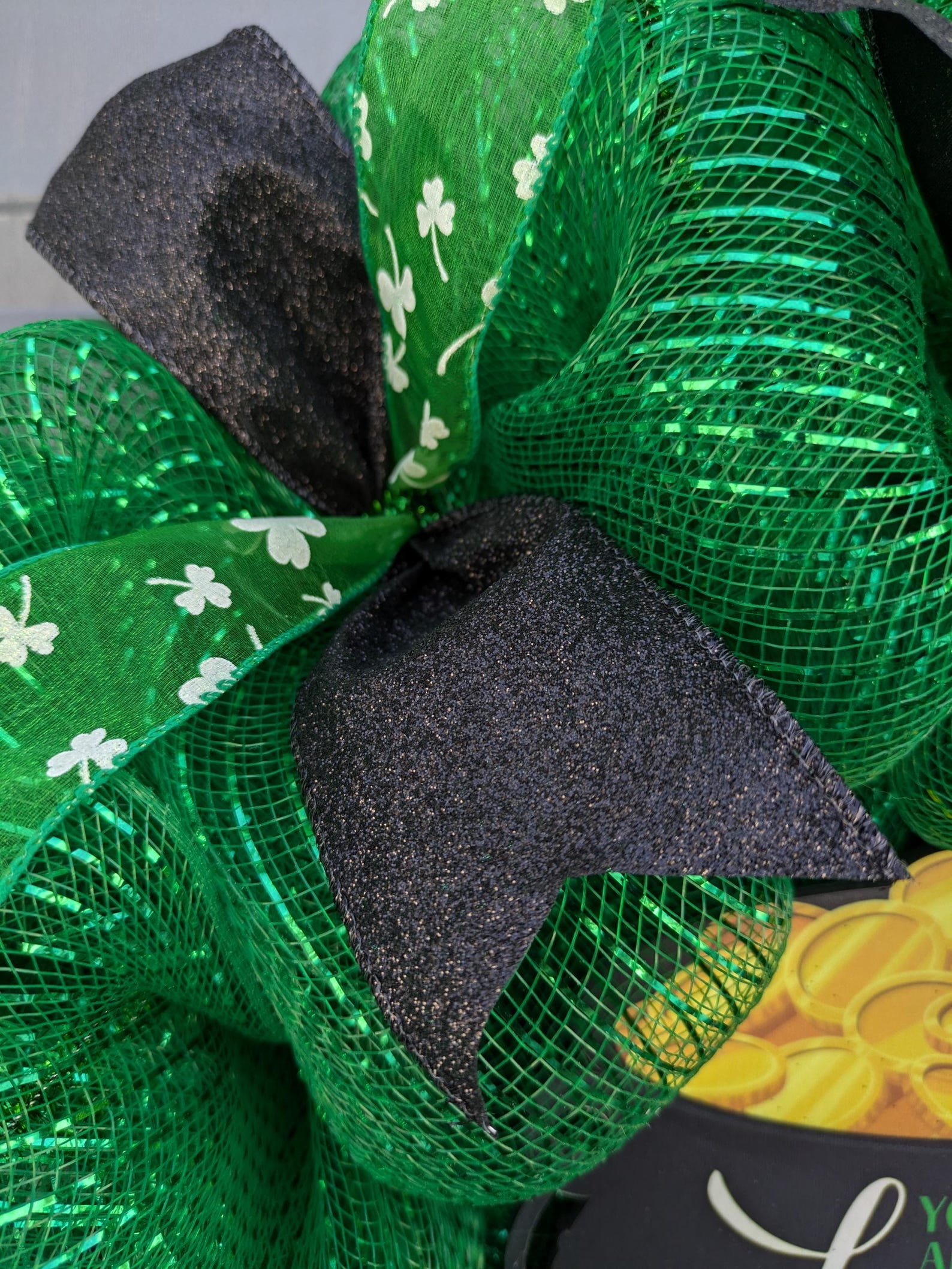 St. Patrick's Day Green Deco Mesh Wreath, Lucky Charm Sign, Shamrock ...