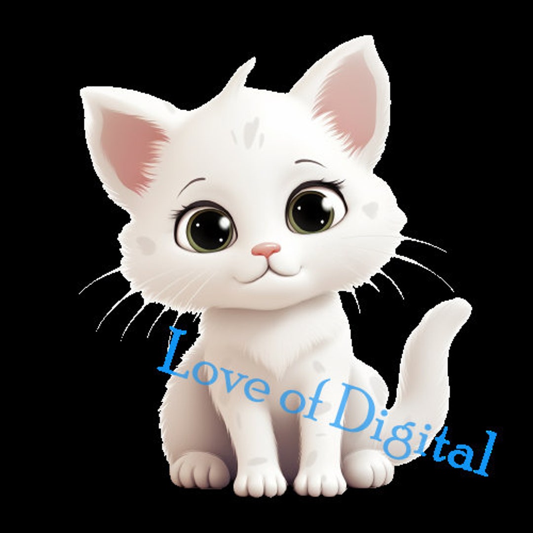 Cartoon Kitten Art Image Instant Digital Download High-quality 300 DPI ...