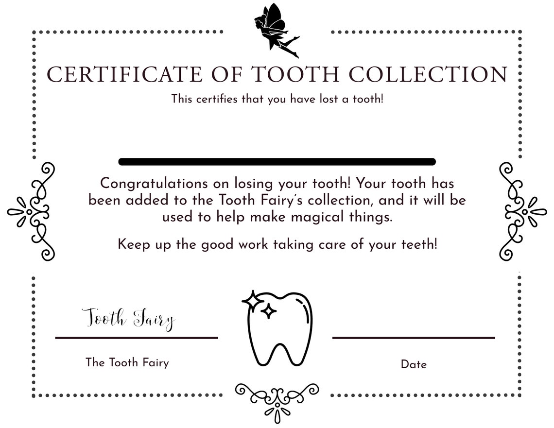 Tooth Fairy Certificate - Printable Digital Download for Kids Who Lost ...