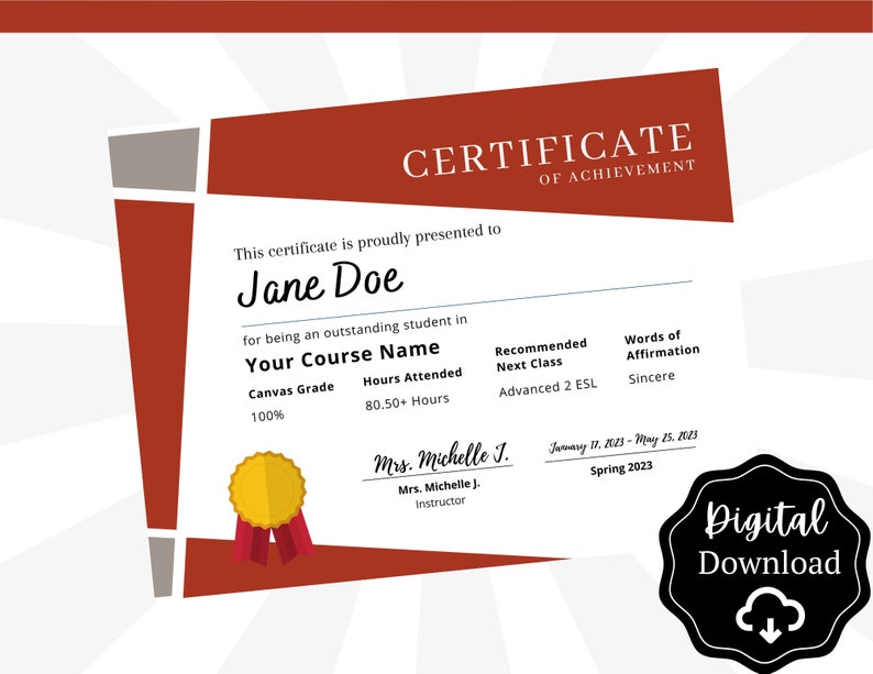 Editable Class Certificate Template, Canvas Certificate, Certificate of ...