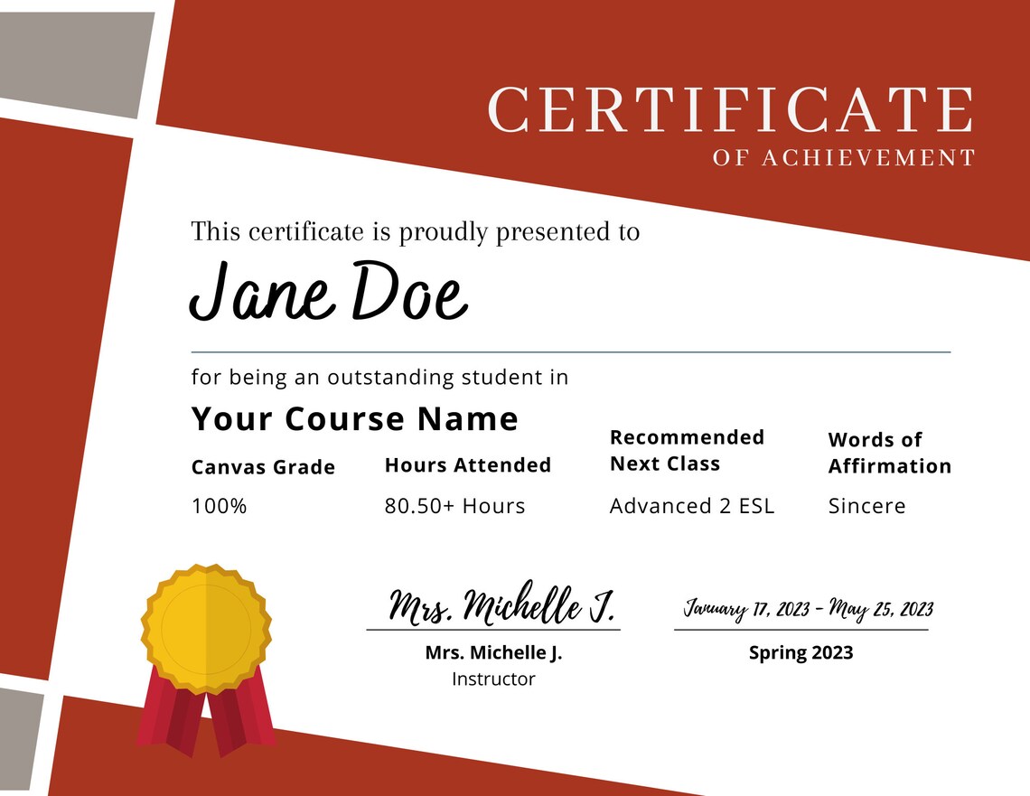 Editable Class Certificate Template, Canvas Certificate, Certificate of ...