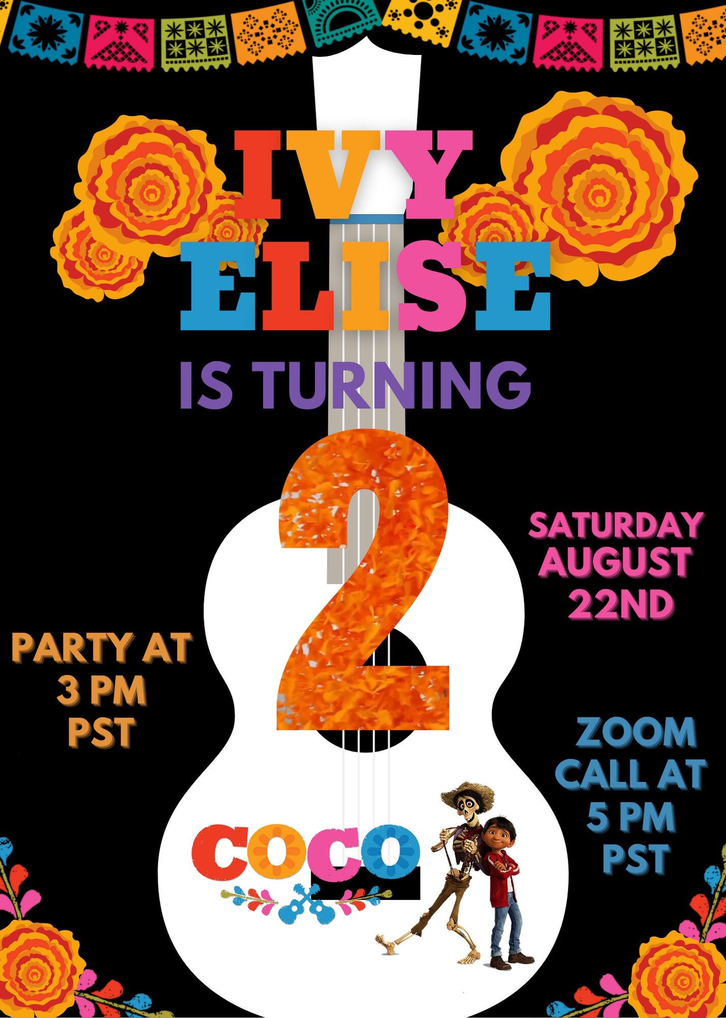 Coco Editable Birthday Invitation Digital, Digital Evite, Editable in ...