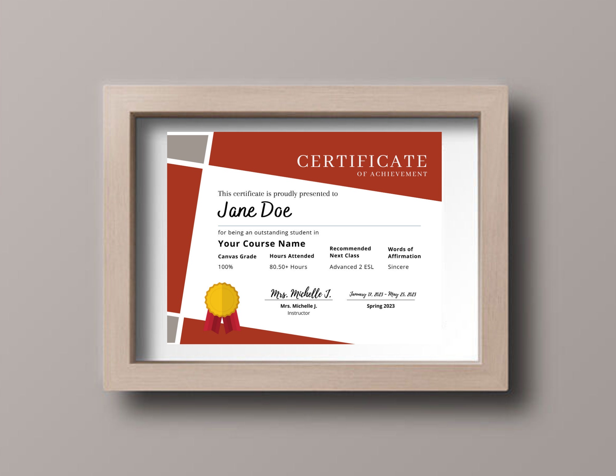 Editable Class Certificate Template, Canvas Certificate, Certificate of ...