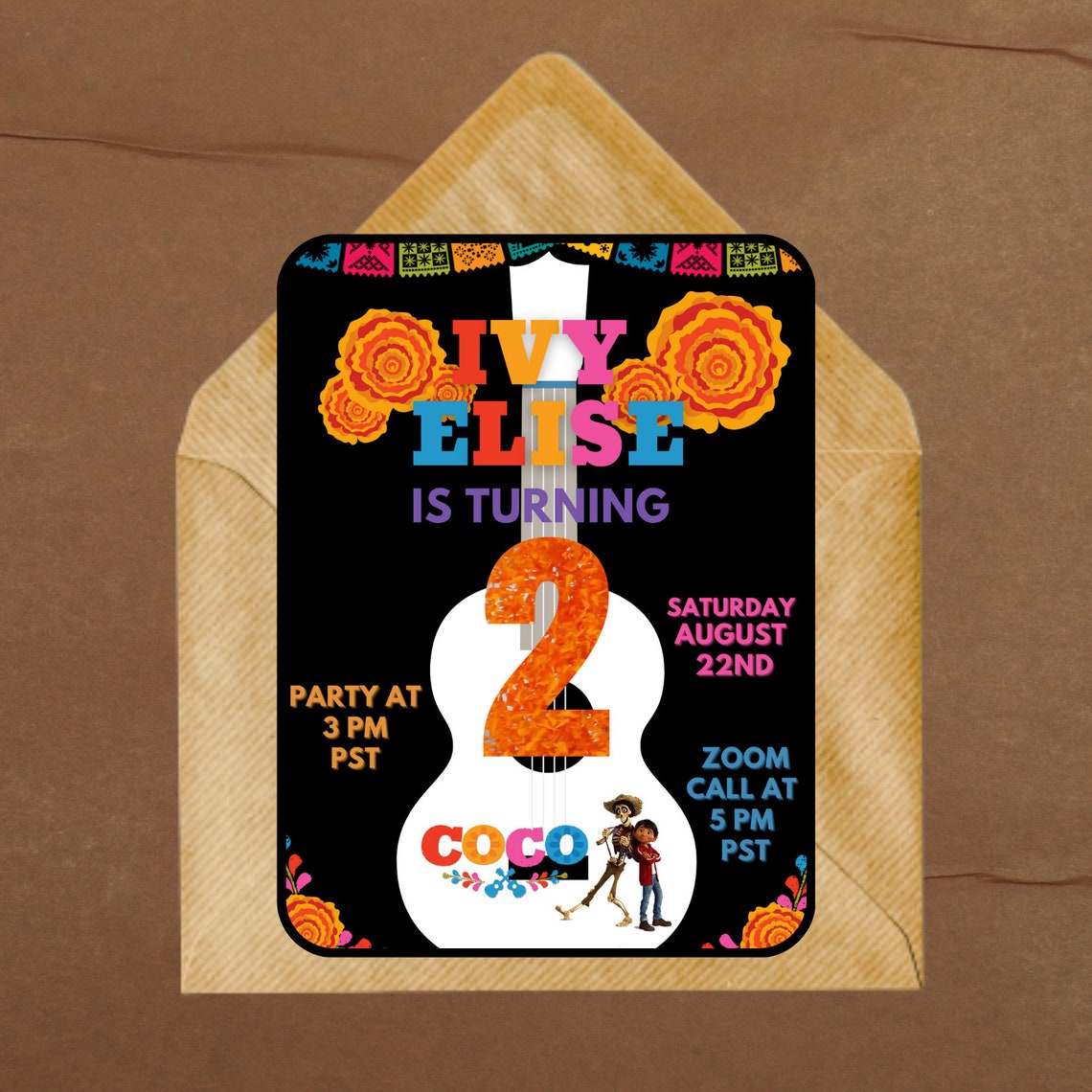 Coco Editable Birthday Invitation Digital, Digital Evite, Editable in ...