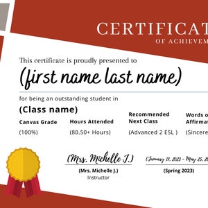 Editable Class Certificate Template, Canvas Certificate, Certificate of ...