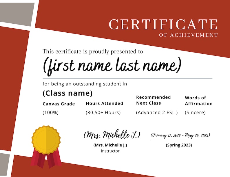 Editable Class Certificate Template, Canvas Certificate, Certificate of ...