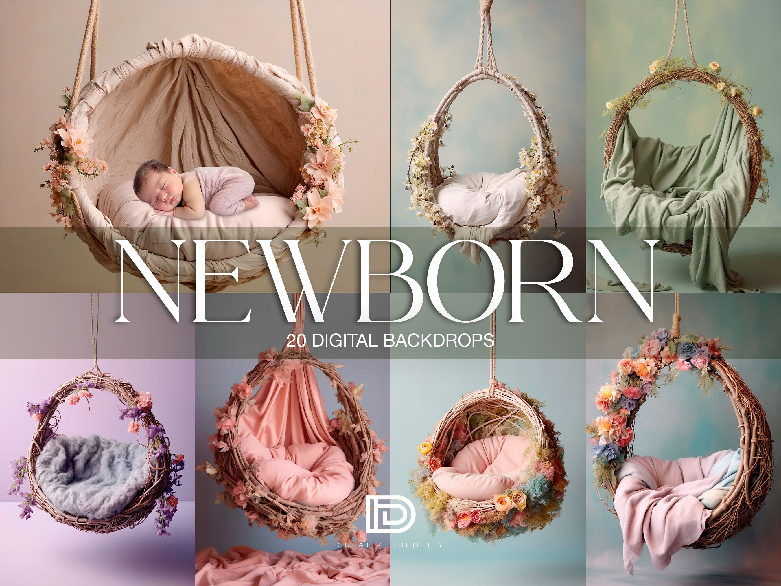 20 NEWBORN FLORAL SWING Digital Backdrops | Newborn Background | Flower ...