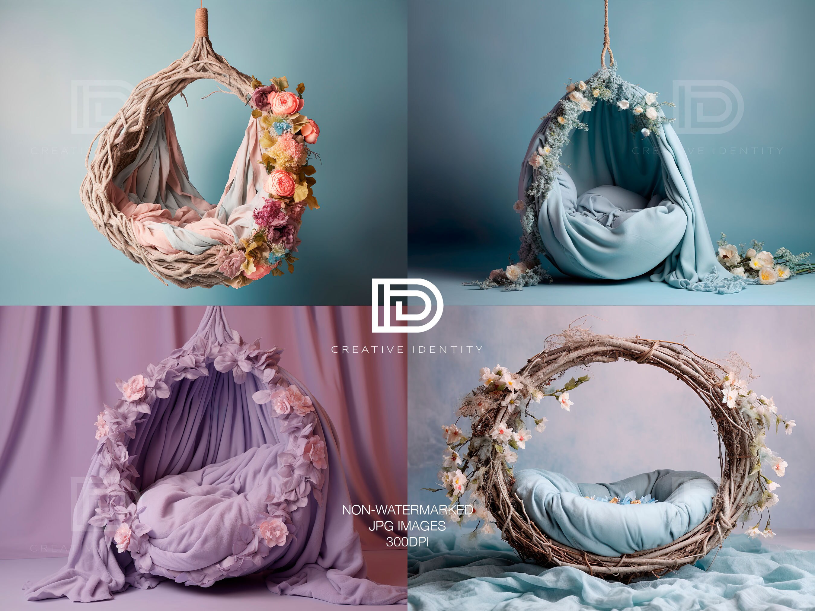 20 NEWBORN FLORAL SWING Digital Backdrops | Newborn Background | Flower ...