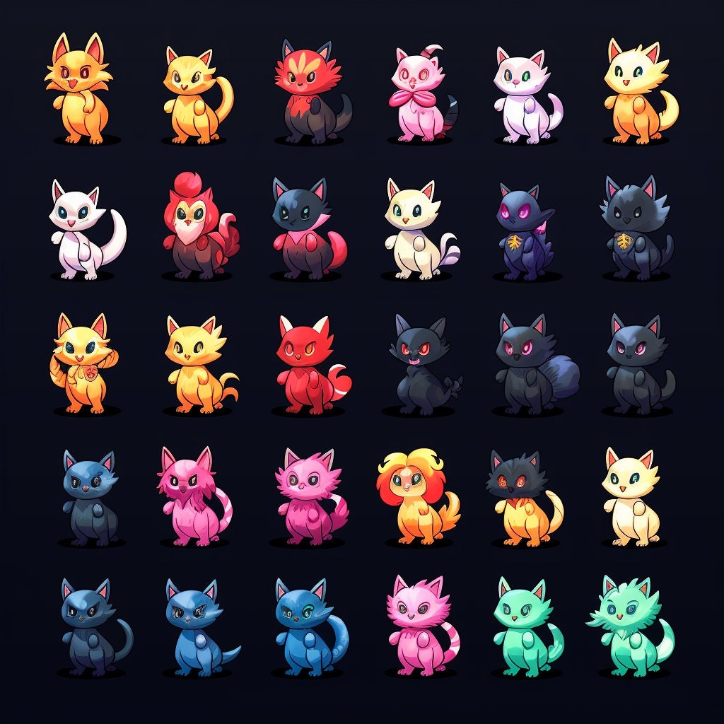 Sprite Sheet of 30 Clip Art Cats. Downloadable Digital Image - Etsy