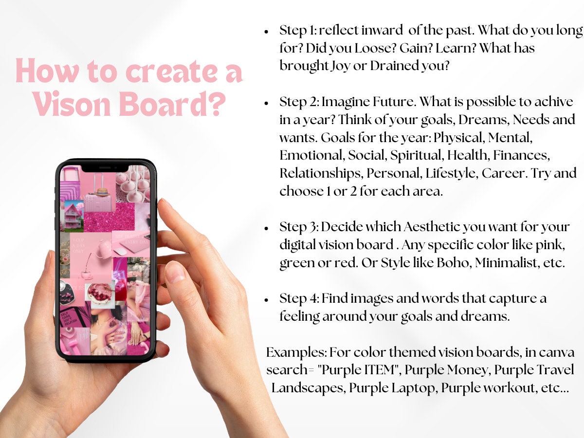 Pink Digital Vision Board Template Pink Vision Board Template Vision ...