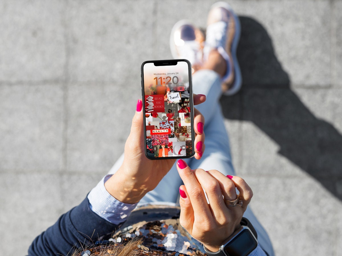 Red Aesthetic Digital Vision Board Template Red Vision Board Phone ...