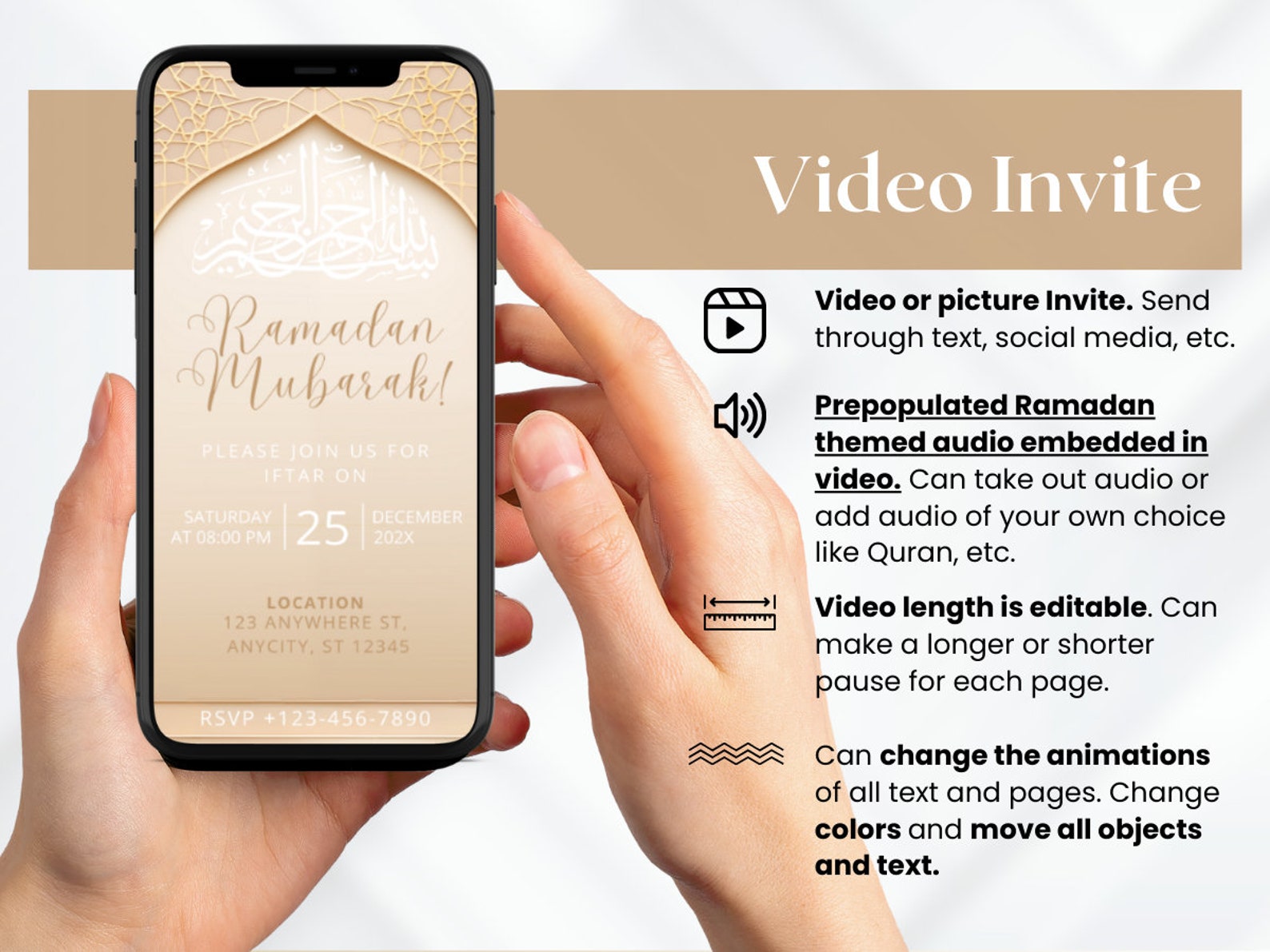 Iftar Invitation Beige and Gold Iftar Dinner Evite Ramadan Mubarak ...