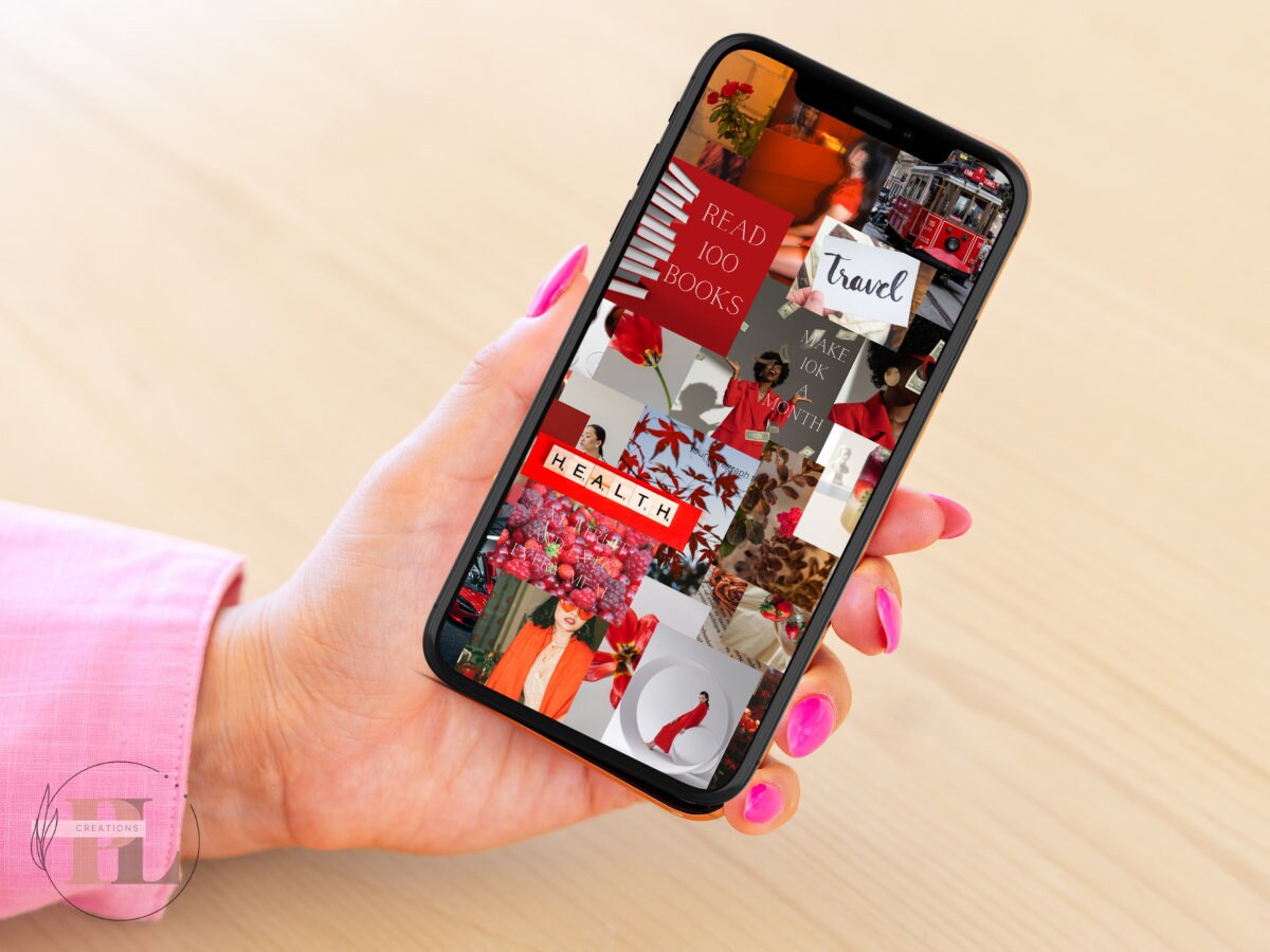 Red Aesthetic Digital Vision Board Template Red Vision Board Phone ...