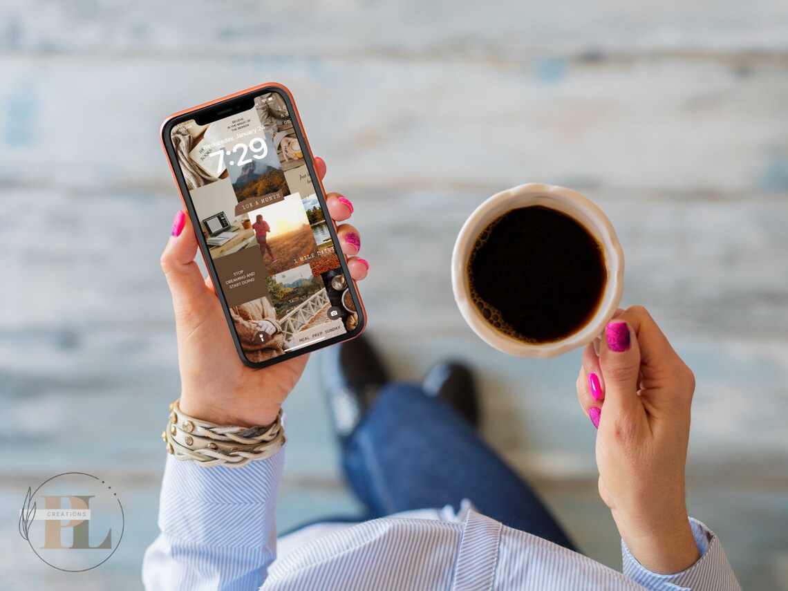 Fall Vision Board Phone Wallpaper: Beige & Brown Canva Template ...