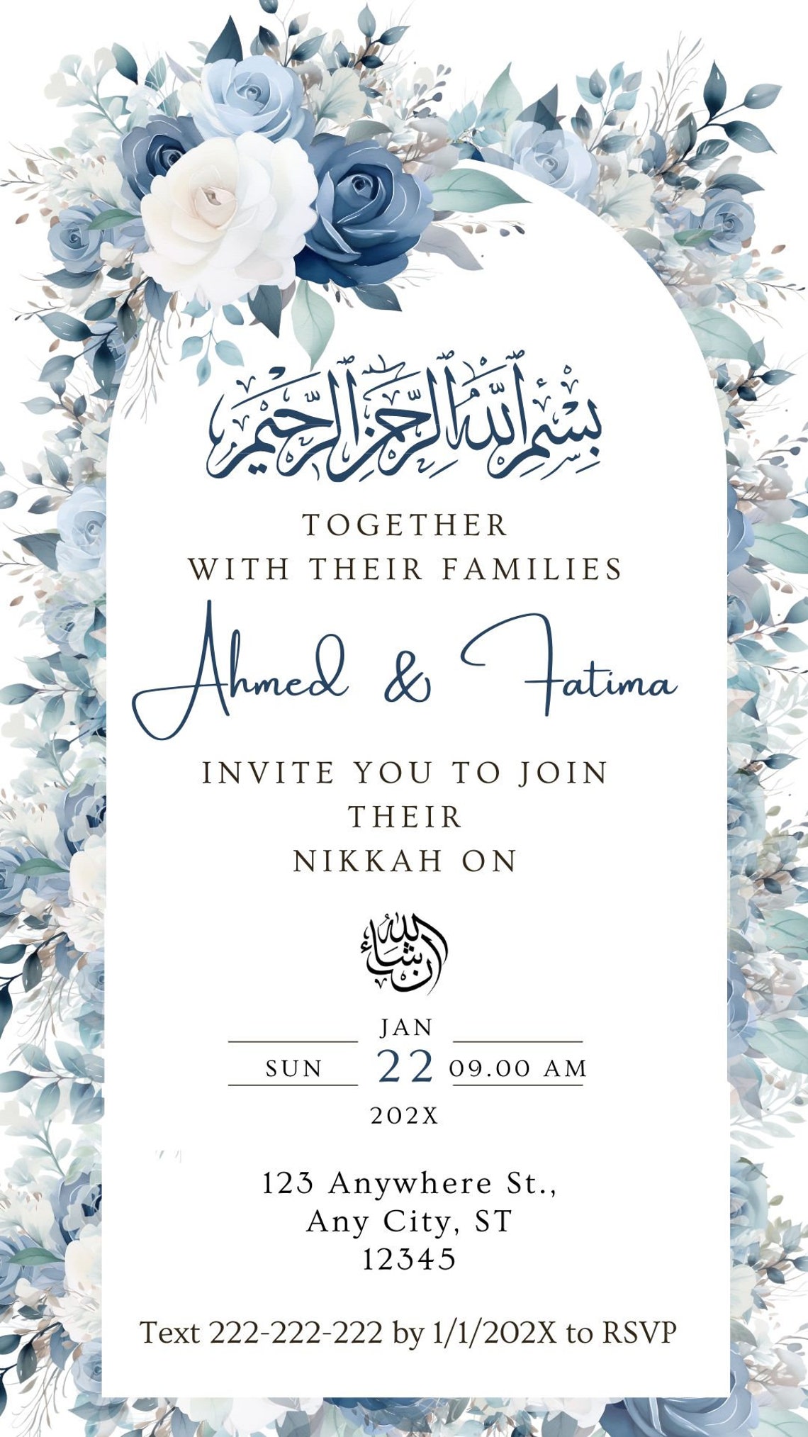 DUSTY BLUE Nikkah Evite Digital Nikkah Invite Nikah Nama Video Invite ...