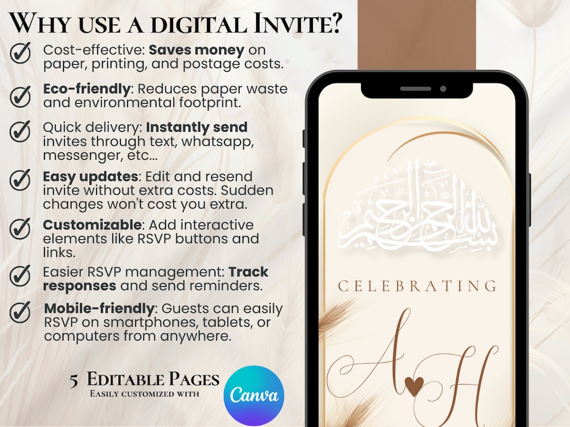 Boho Digital Nikah Invitation Template Bohemian Animated Video Invite ...