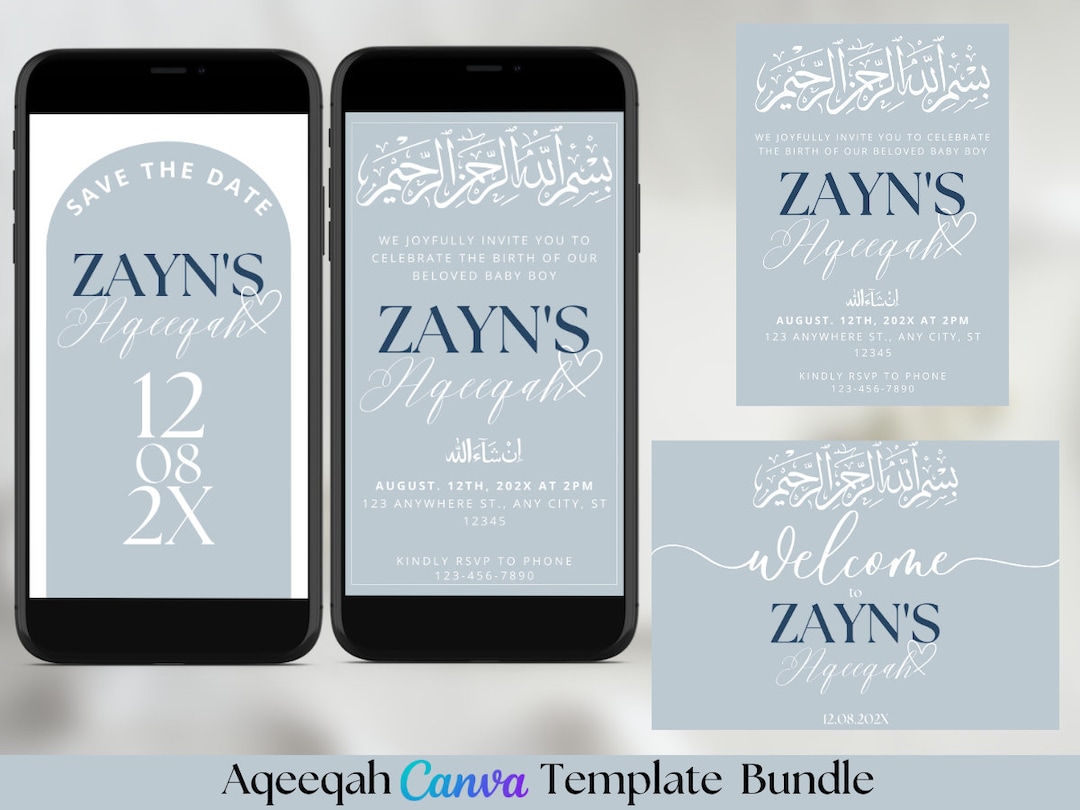 Minimalist Aqeeqah Digital Invitation Bundle Boy Video Card Invite ...