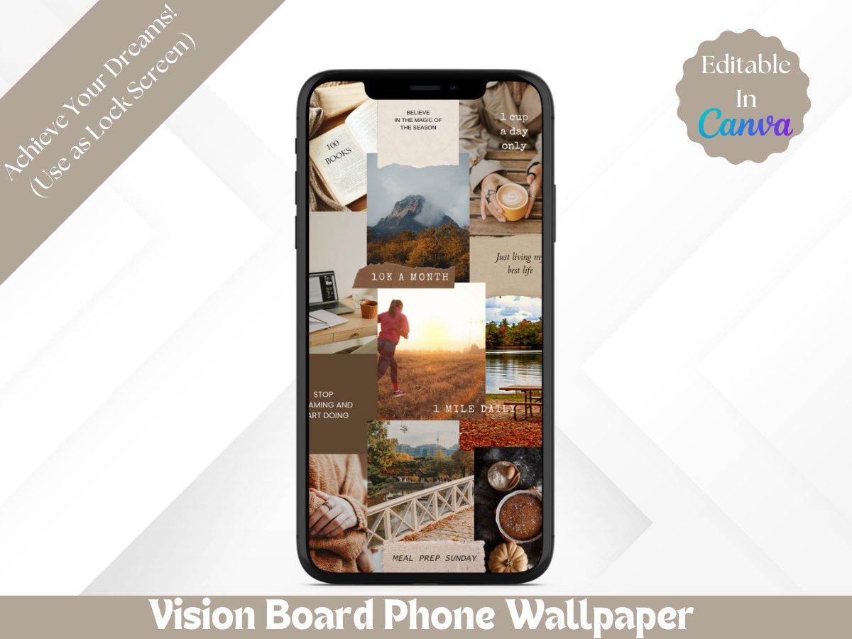 Fall Vision Board Phone Wallpaper: Beige & Brown Canva Template ...