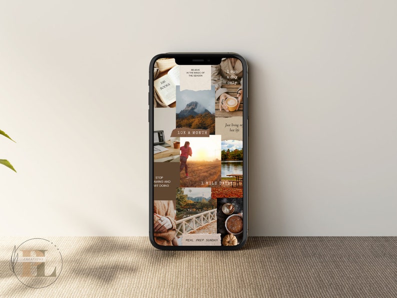 Fall Vision Board Phone Wallpaper: Beige & Brown Canva Template ...