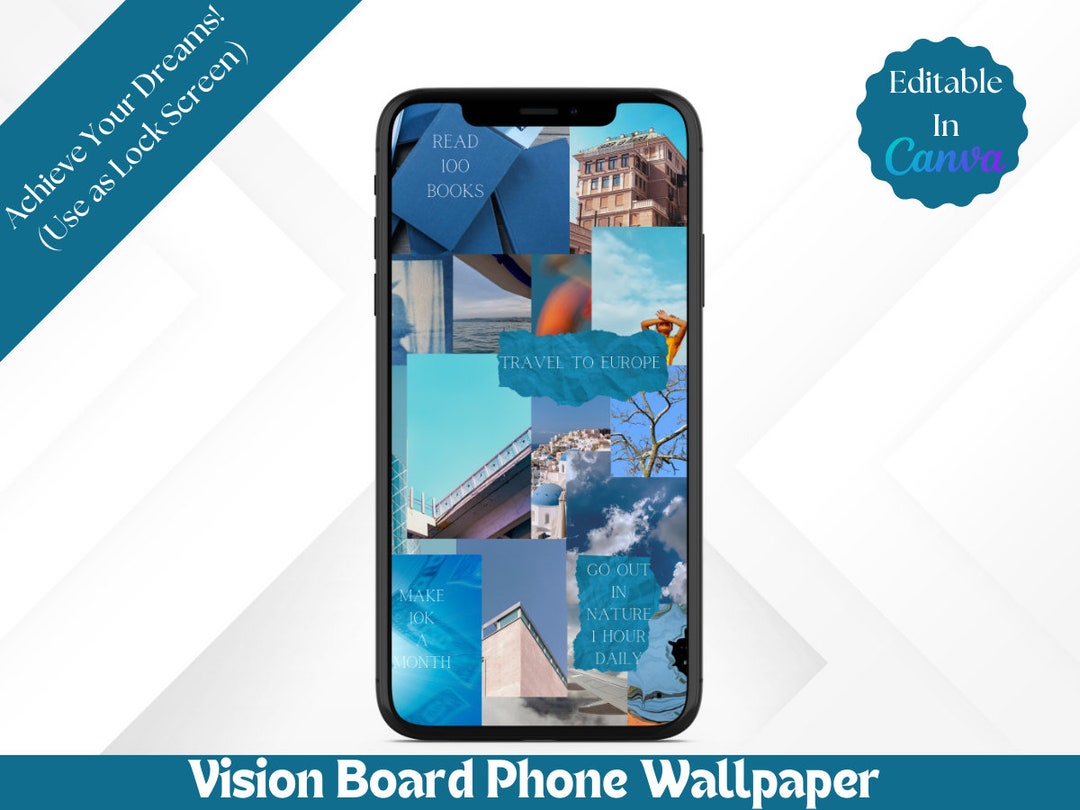 Blue Vision Board Phone Wallpaper Blue Aesthetic Digital Vision Board ...
