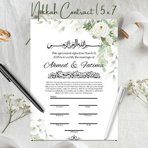 Nikkah Contract Template WHITE PEONY Nikkah Contract Editable Muslim ...