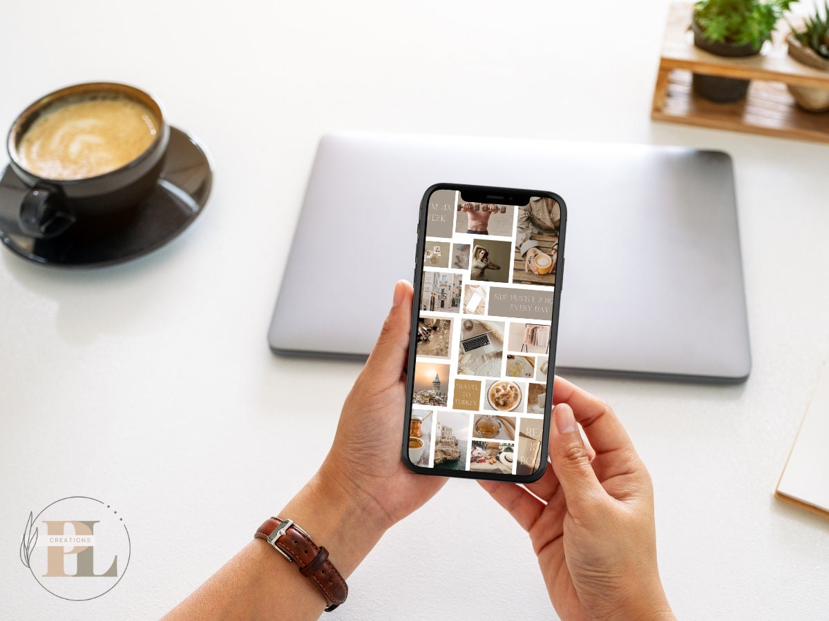 Minimalist Digital Vision Board Template Beige Vision Board Template ...