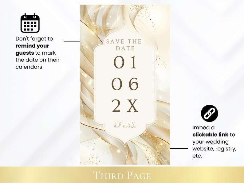 Muslim Digital Wedding Invitation Gold Bismillah Nikkah Evite Walima ...