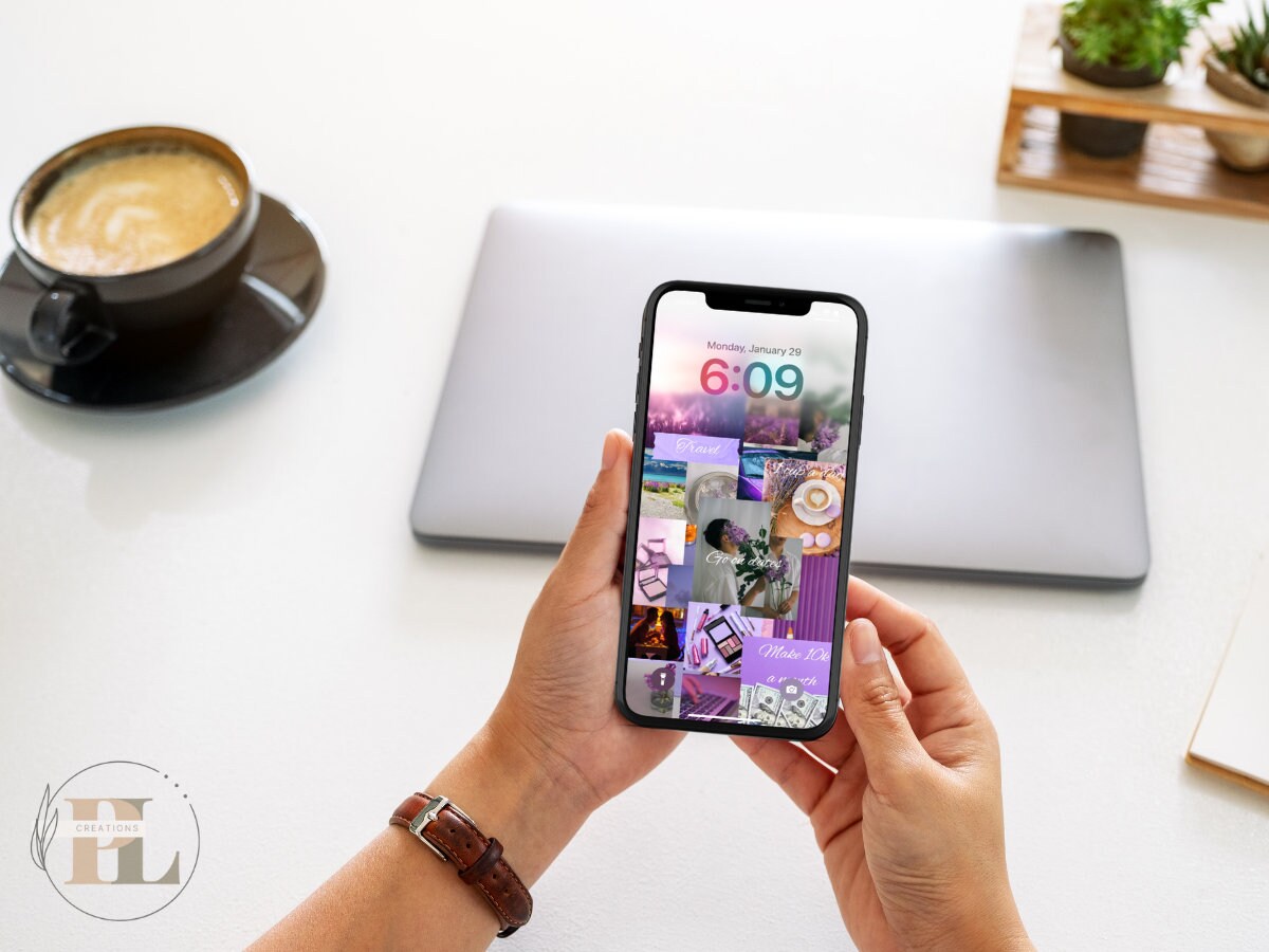 Purple Vision Board Phone Wallpaper Lilac Aesthetic Digital Vision ...